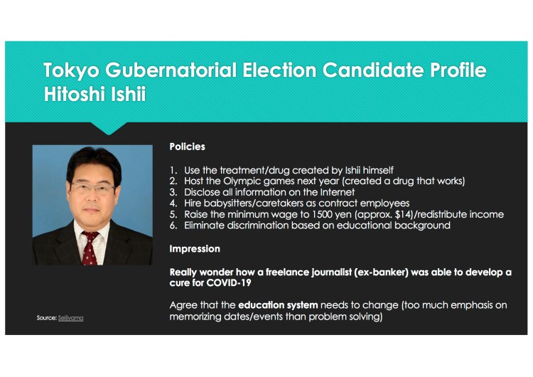 Tokyo Gubernatorial Election 2020: Candidate Profile for Hitoshi Ishii ...