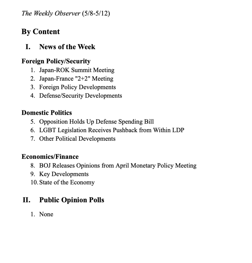 The Weekly Observer: May 8-12 – Rintaro Nishimura